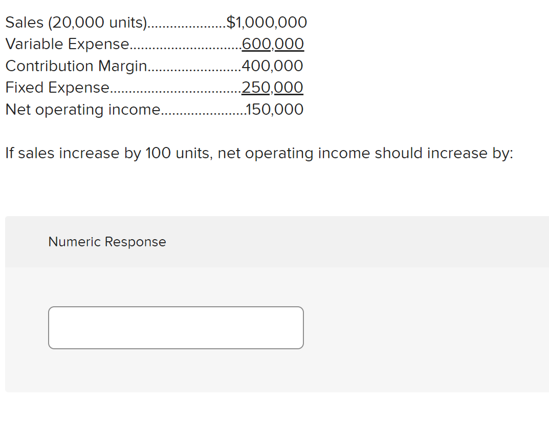Solved If sales increase by 100 units, net operating income | Chegg.com