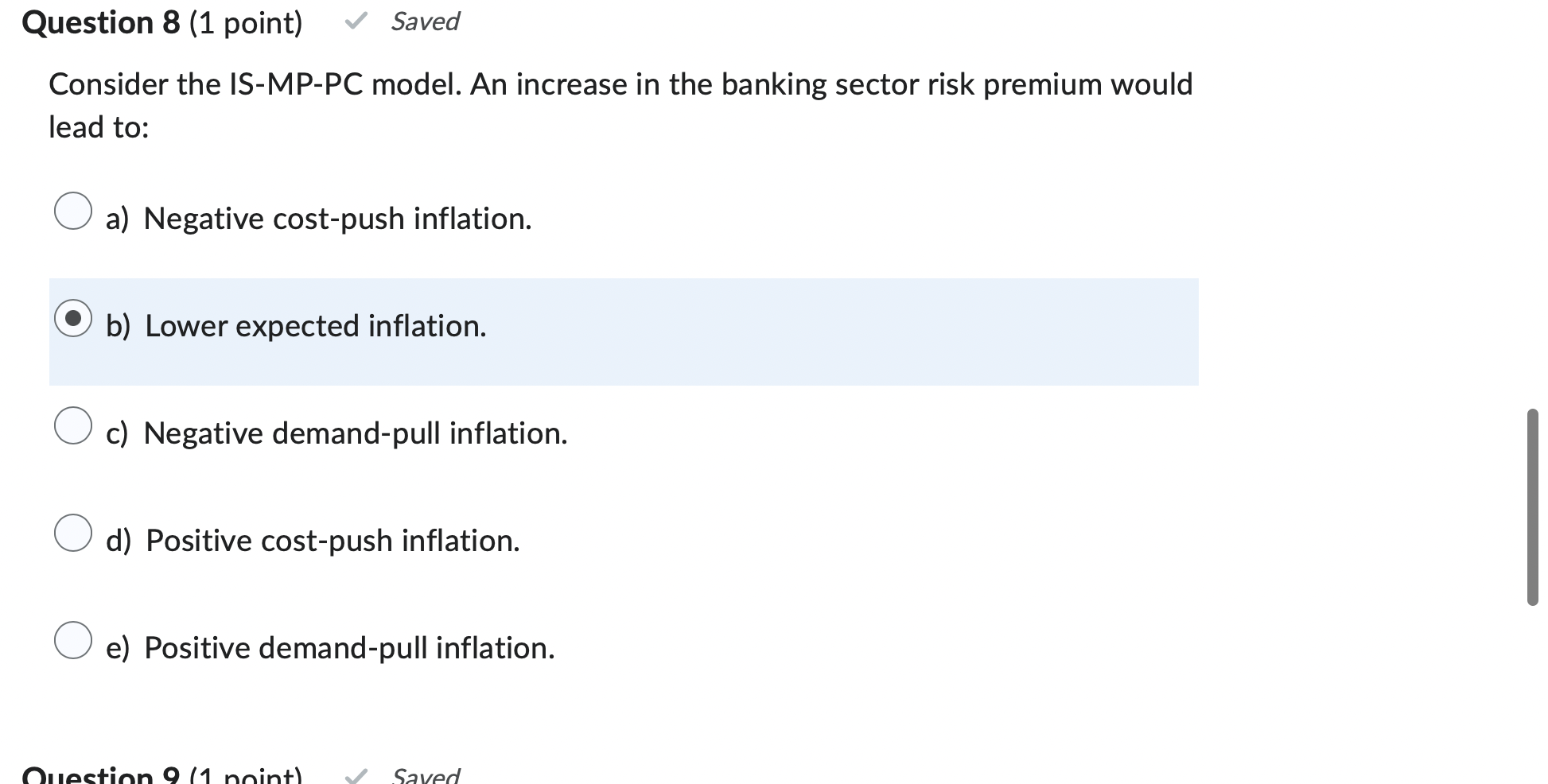 Solved Question 8 (1 ﻿point) ﻿Consider the IS-MP-PC model. | Chegg.com