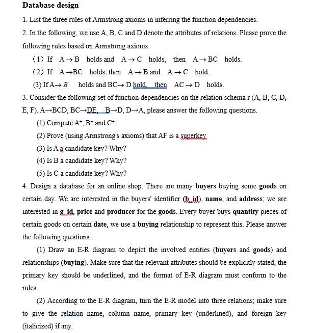 Solved Database design 1. List the three rules of Armstrong | Chegg.com