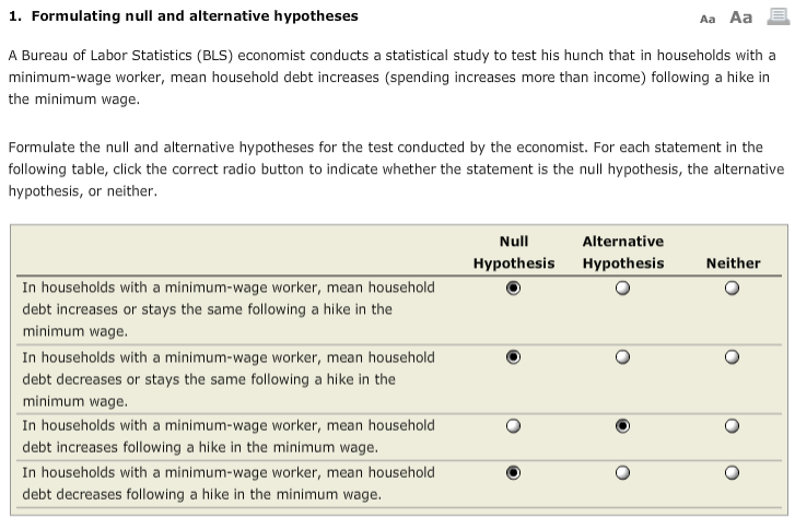 Solved 1. Formulating null and alternative hypotheses Aa A | Chegg.com