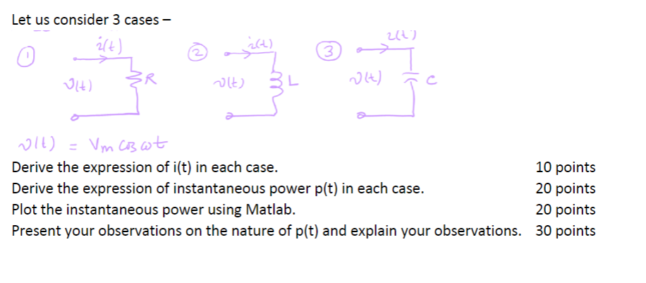 Solved ż(L) 211) Let us consider 3 cases - alt) 0 3R Olt) 3 | Chegg.com