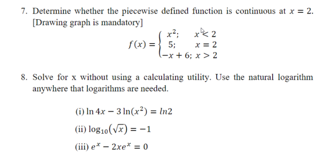 Solved 7. Determine whether the piecewise defined function | Chegg.com