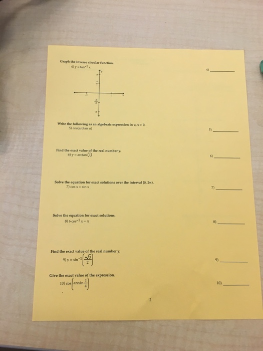 Solved Graph the inverse circular function. y = tan^-1 x | Chegg.com