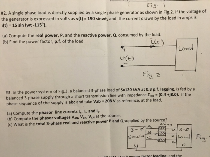 Solved Fg #2. A single phase load is directly supplied by a | Chegg.com
