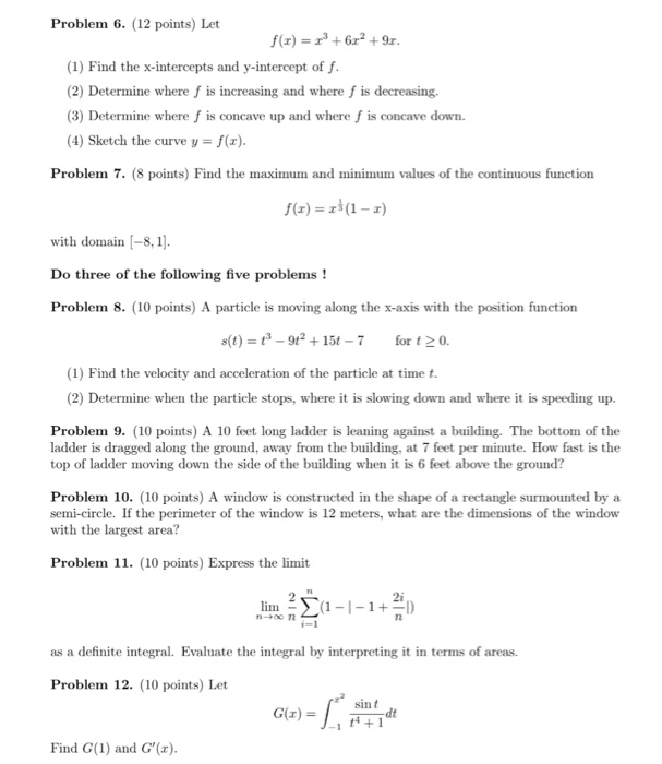 Solved Problem 1. (12 points) Evaluate each of the following | Chegg.com