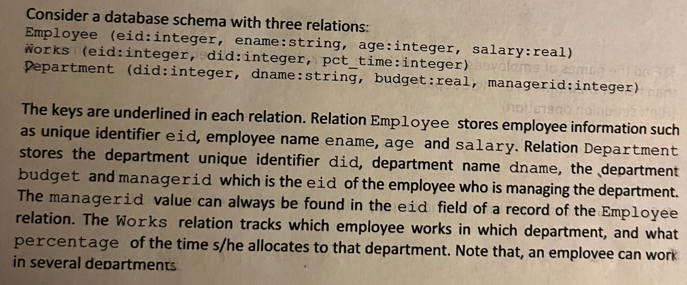 Solved Consider a database schema with three relations: | Chegg.com