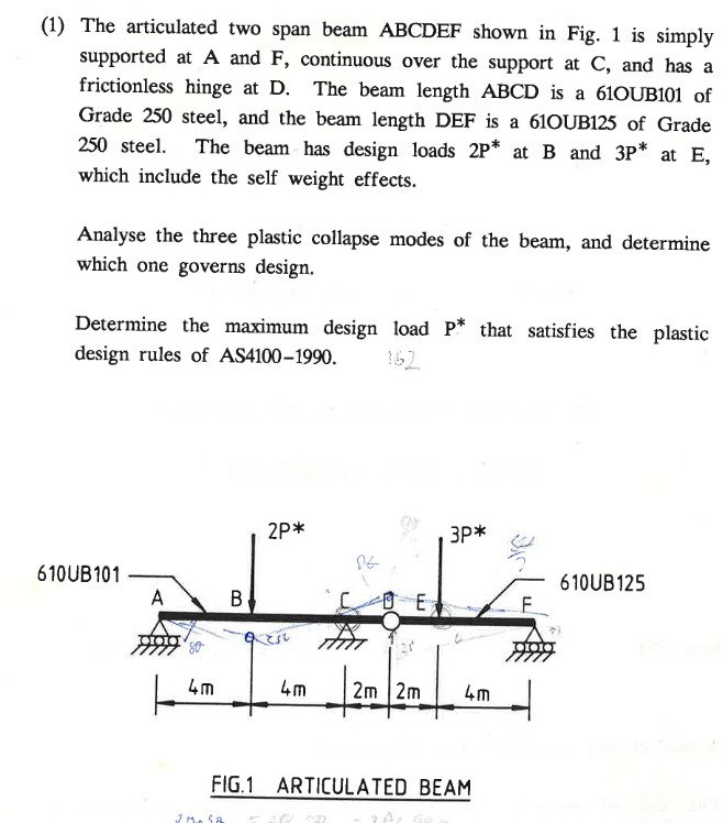 Solved (1) The articulated two span beam ABCDEF shown in | Chegg.com