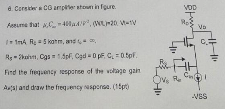 Solved Consider a CG amplifier shown in figure.Assume that | Chegg.com