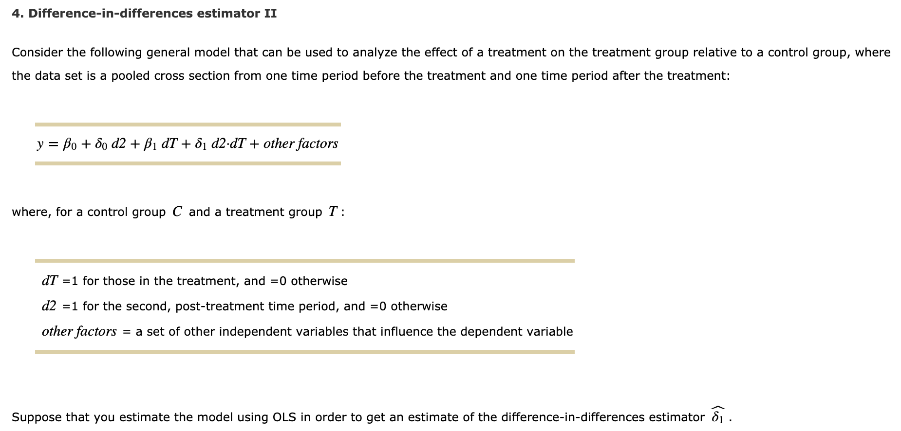 Solved 4. Difference-in-differences estimator II Consider | Chegg.com