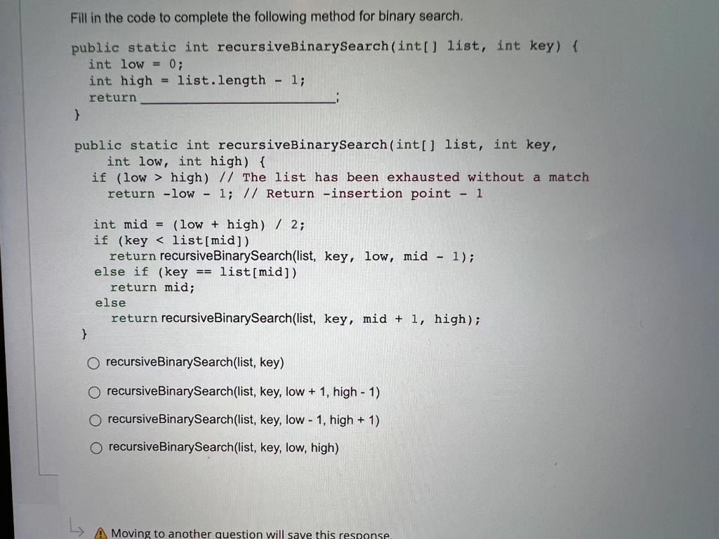 Solved Fill in the code to complete the following method for | Chegg.com