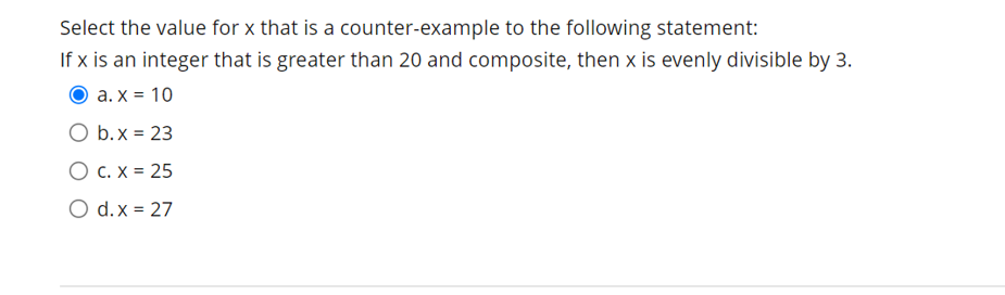 Solved Select The Value For X That Is A Counter Example To