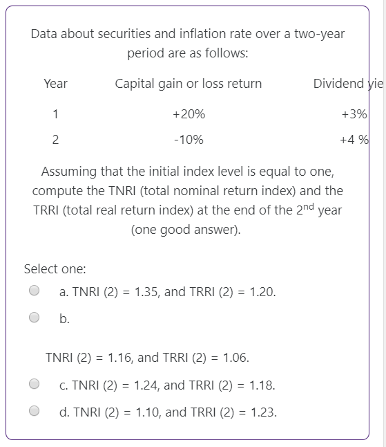 Data about securities and inflation rate over a | Chegg.com