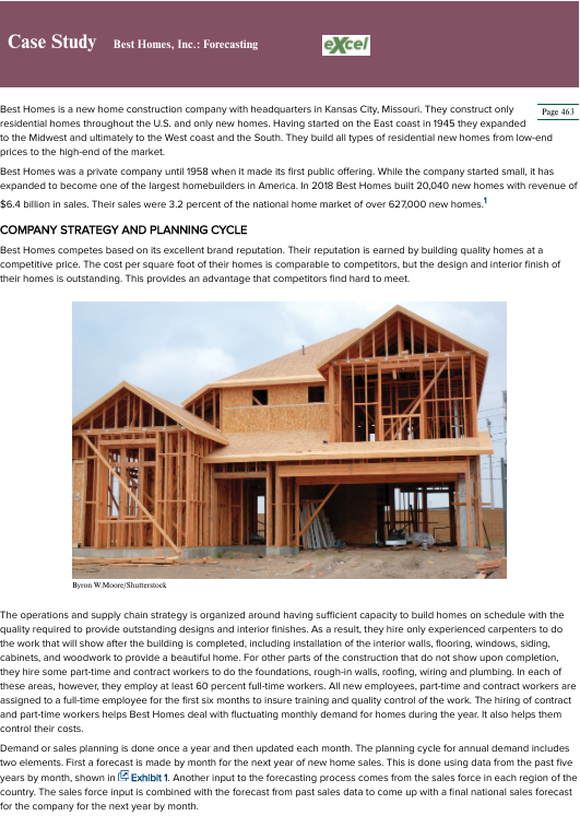Solved Case Study Best Homes, Inc.: Forecasting excel Page | Chegg.com