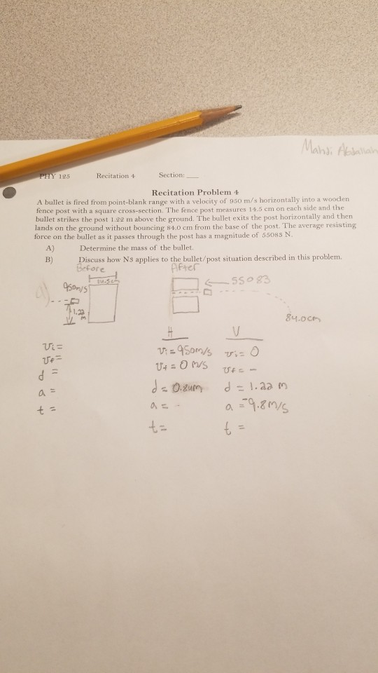 Solved Mahdi Abdallah PHY 195 Recitation 4 Section: | Chegg.com
