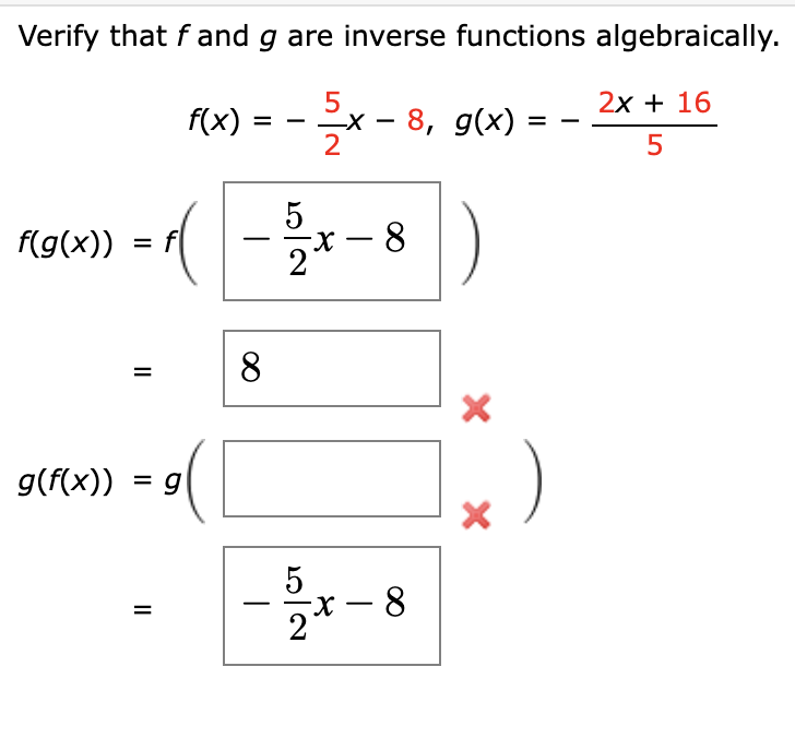 Solved Verify that f and g are inverse functions | Chegg.com