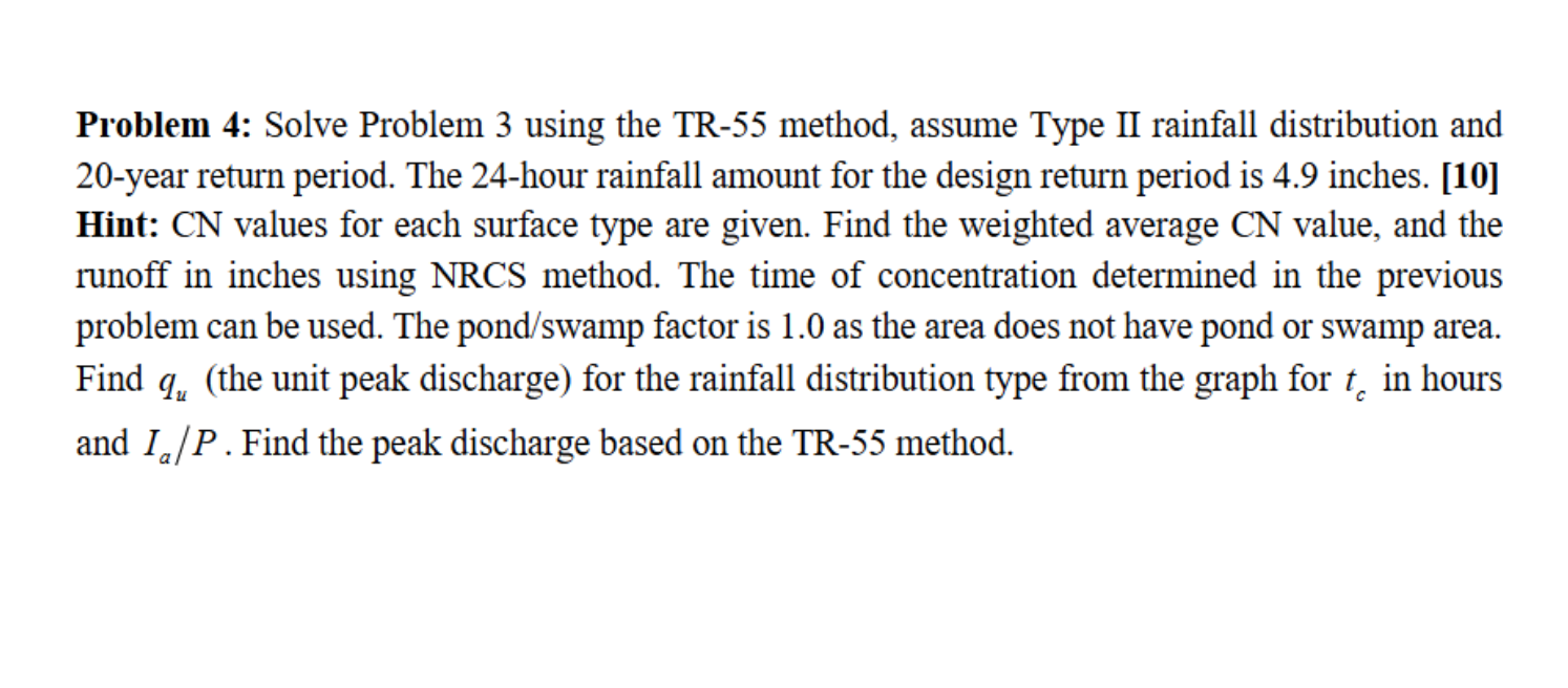 Problem 4: Solve Problem 3 ﻿using the TR-55 ﻿method, | Chegg.com