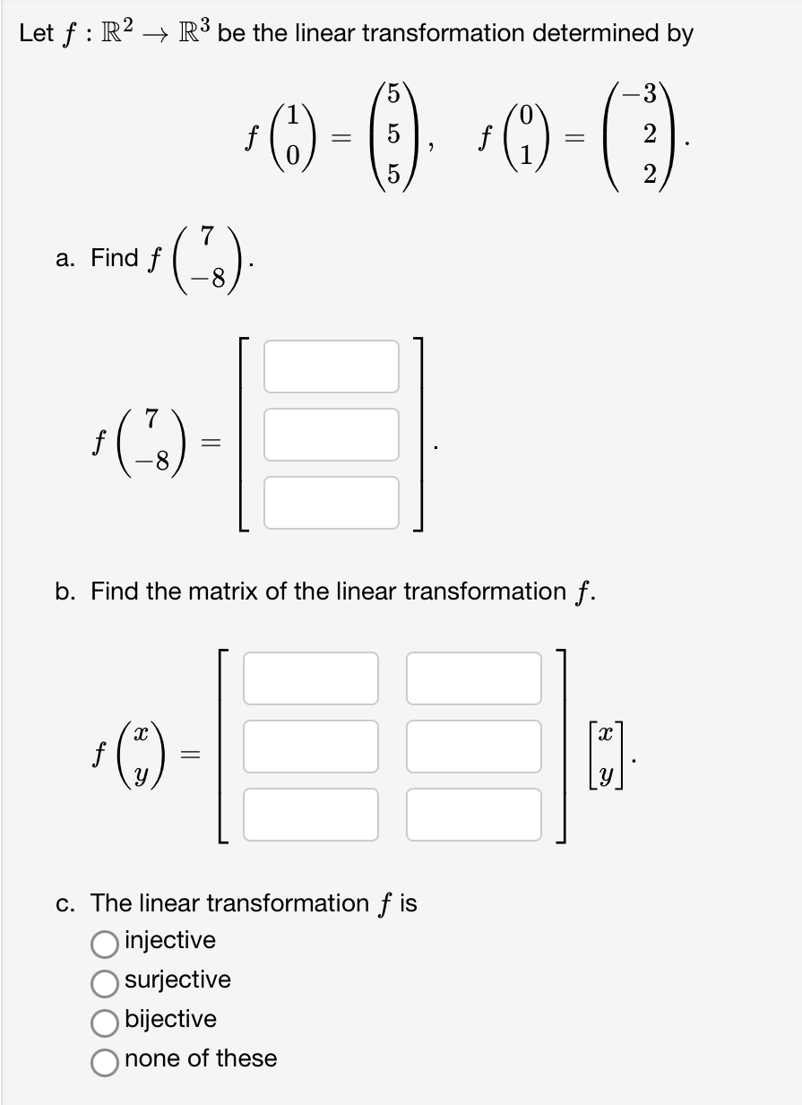 Solved Let f:R^(2)->R^(3) be the linear transformation | Chegg.com