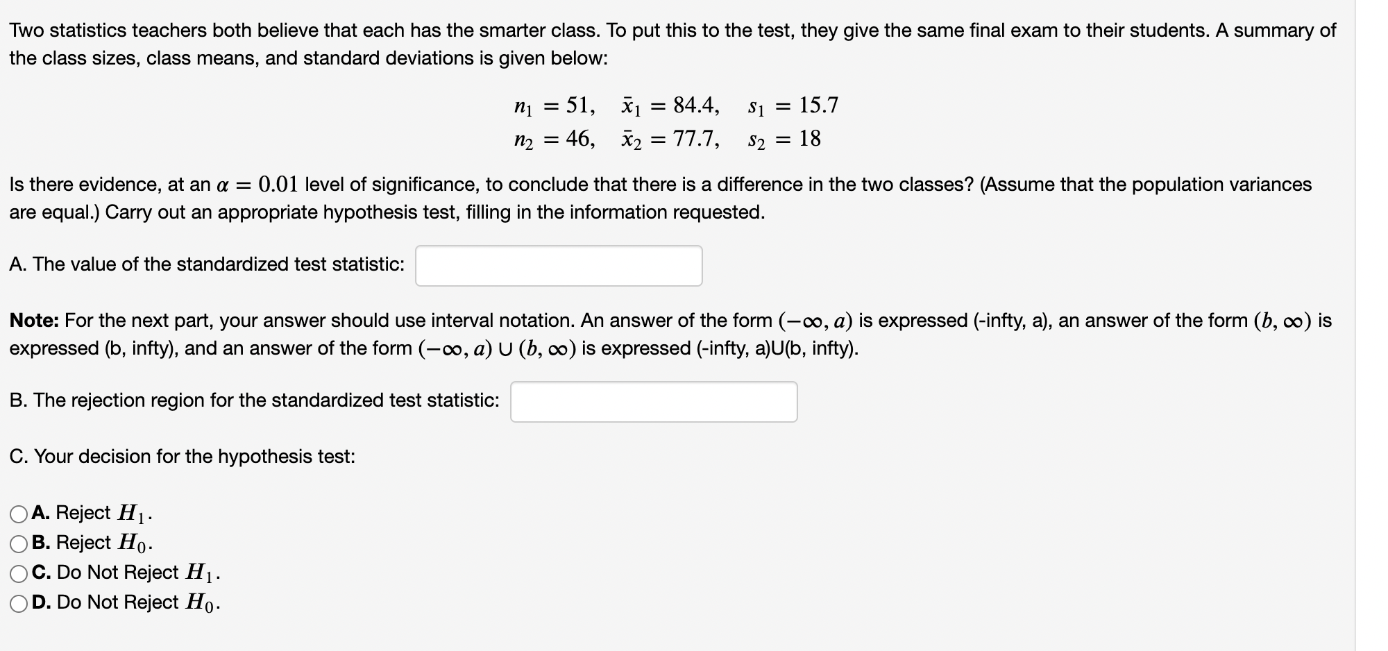 Solved Two statistics teachers both believe that each has | Chegg.com