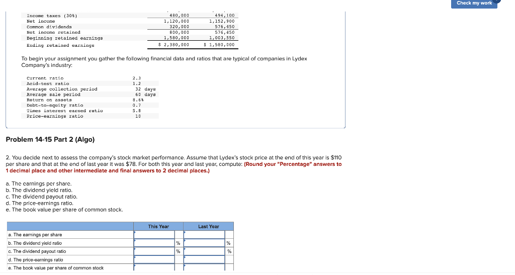 Solved Check my work Problem 14-15 (Algo) Comprehensive | Chegg.com