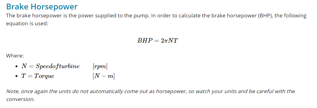 Solved Brake Horsepower The brake horsepower is the power | Chegg.com