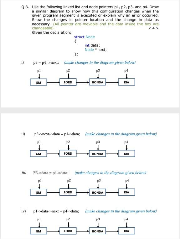 Solved Q3 Use The Following Linked List And Node Pointers 