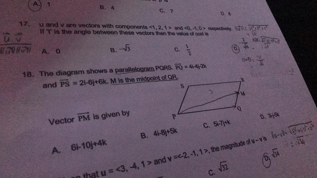 Solved The diagram shows a parallelogram PQRS. PQ=4i-4j-2k | Chegg.com