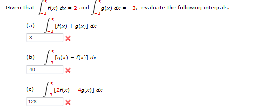 Solved g(x) dx =-3, evaluate the following integrals Given | Chegg.com