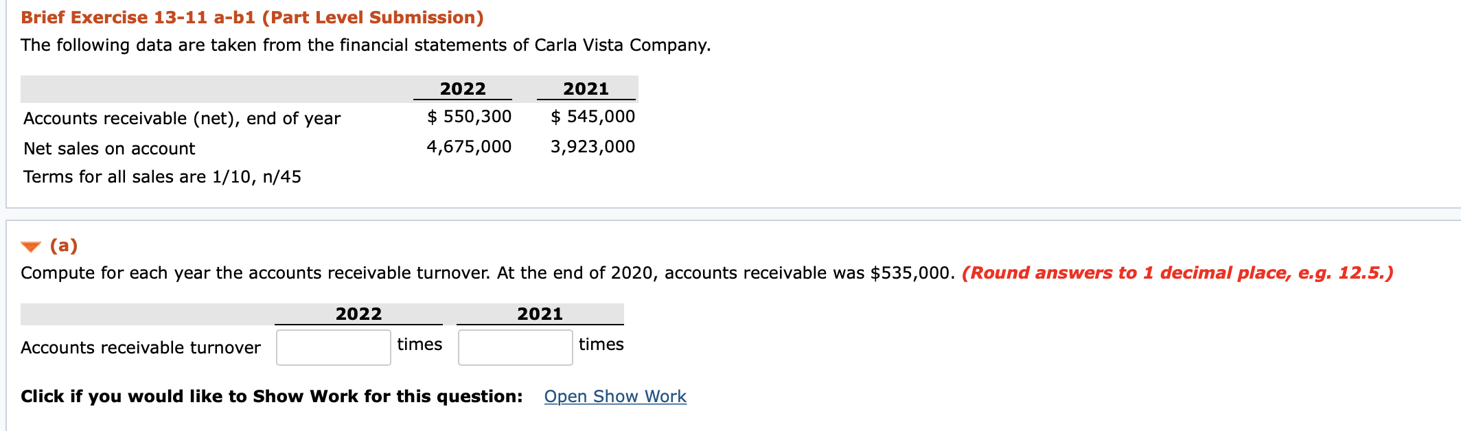 Solved Brief Exercise 13-11 a-b1 (Part Level Submission) The | Chegg.com