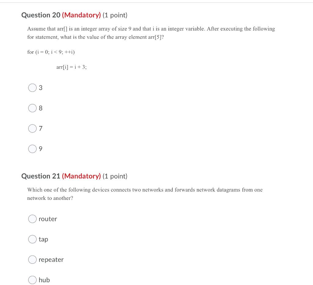 Question 20 (Mandatory) (1 point) Assume that arr[] | Chegg.com