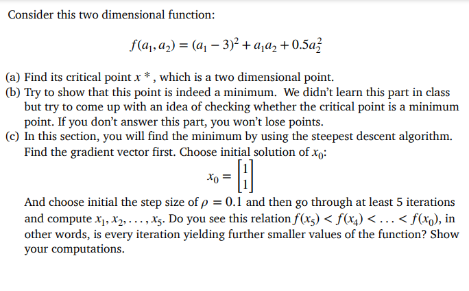 Solved Consider this two dimensional function: f(aj,az) = | Chegg.com