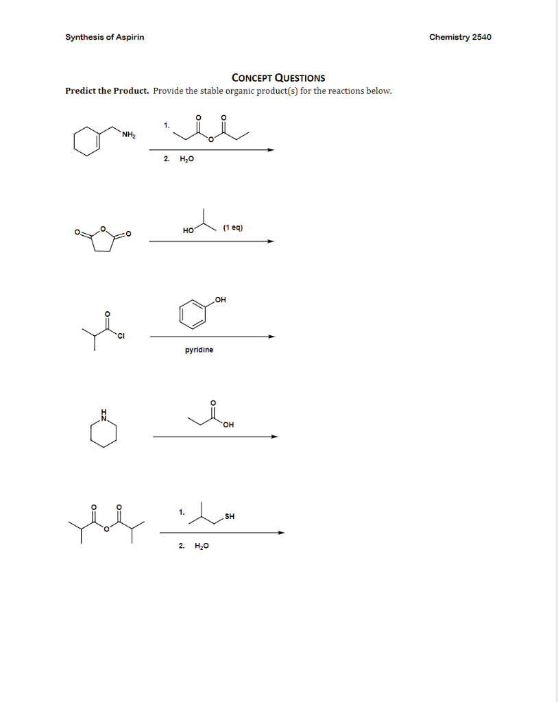 Solved Synthesis of Aspirin Chemistry 2540 CONCEPT QUESTIONS | Chegg.com