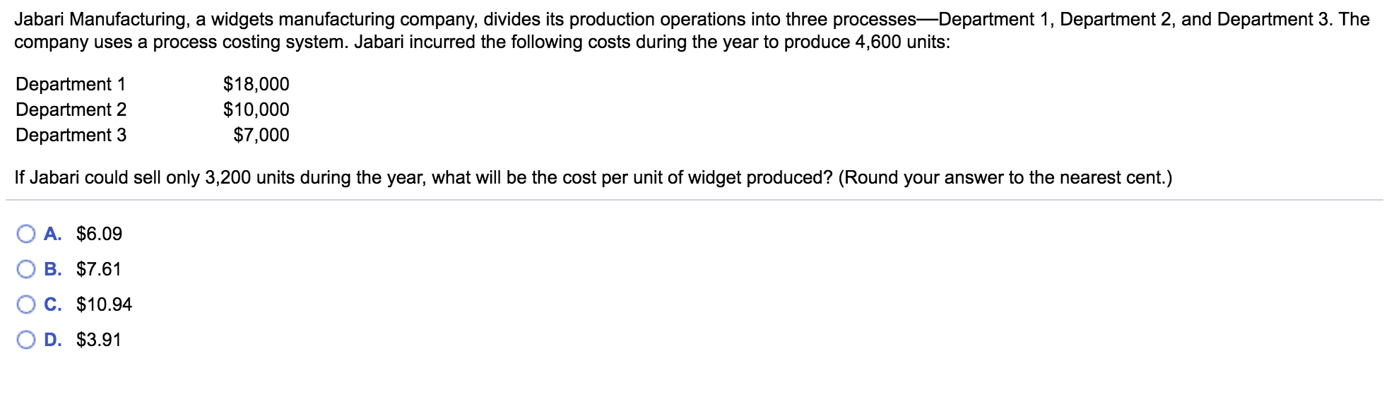 Solved Jabari Manufacturing, a widgets manufacturing | Chegg.com