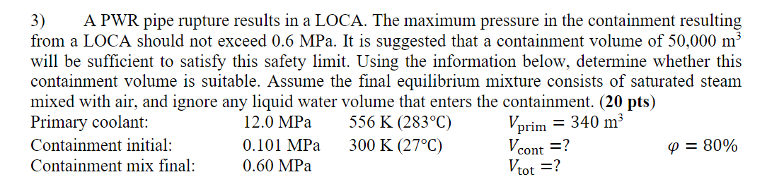 3) A PWR pipe rupture results in a LOCA. The maximum | Chegg.com