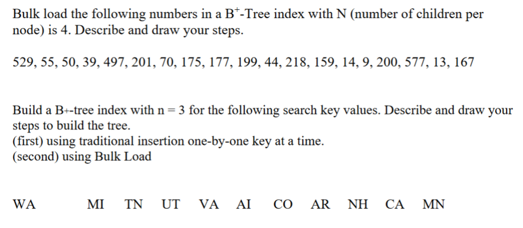 Solved Bulk load the following numbers in a B+-Tree index | Chegg.com