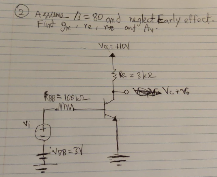 Solved A ssume B=80 and neglect Early effect. Find gm,re,rπ | Chegg.com