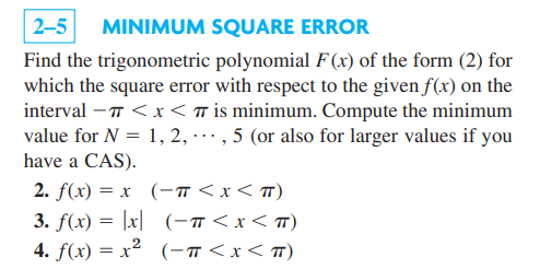 Solved MINIMUM SQUARE ERRORFind the trigonometric polynomial | Chegg.com
