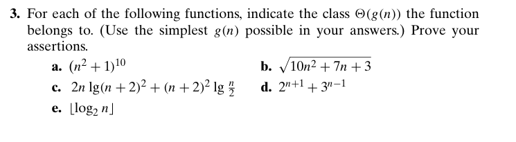Solved For each of the following functions, indicate the | Chegg.com