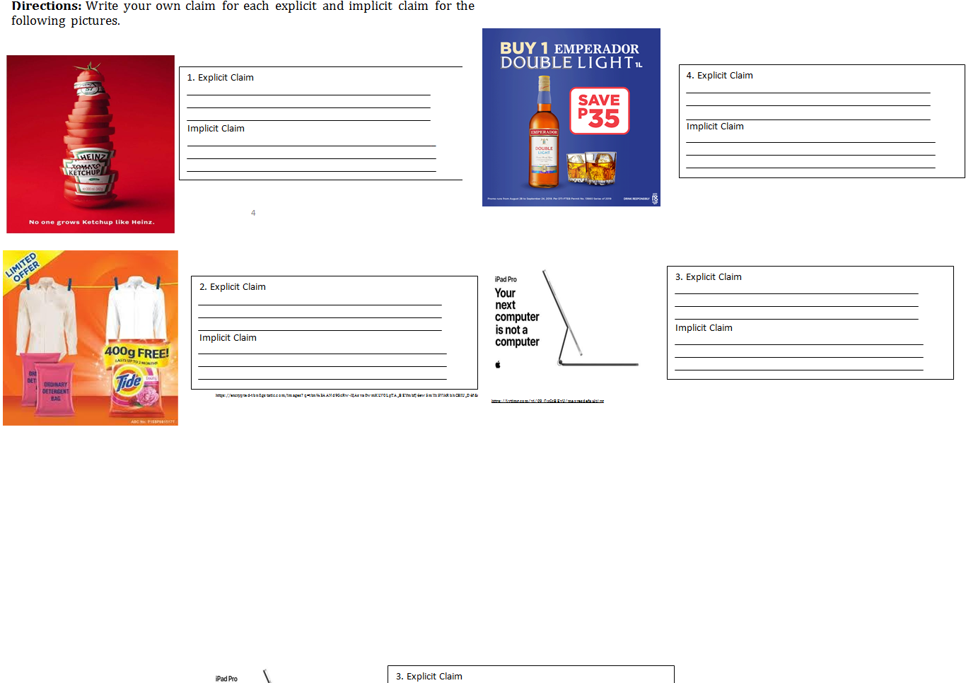 Solved Directions: Write your own claim for each explicit | Chegg.com