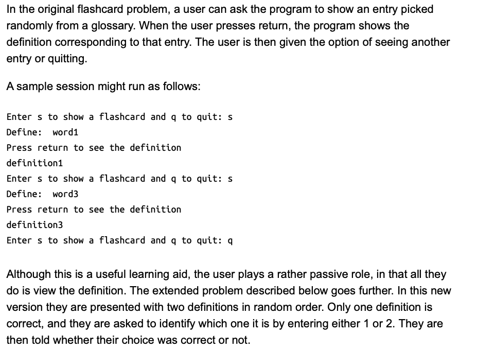Solved In the original flashcard problem, a user can ask the | Chegg.com