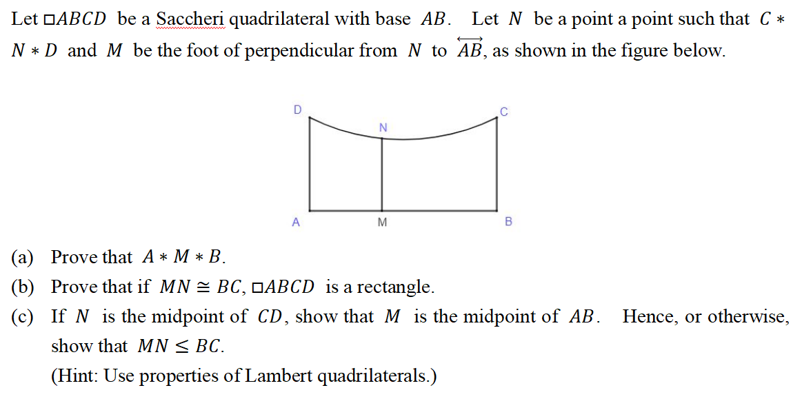 Let ABCD be a Saccheri quadrilateral with base AB. | Chegg.com