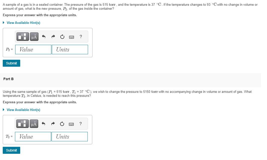 Solved A sample of a gas is in a sealed container. The | Chegg.com