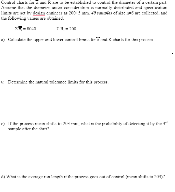 Solved Control charts for x and R are to be established to | Chegg.com