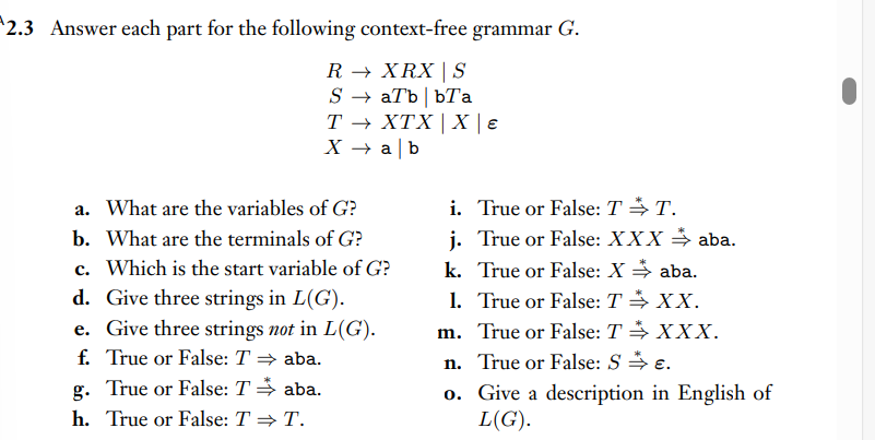 Solved 2.3 Answer each part for the following context-free | Chegg.com
