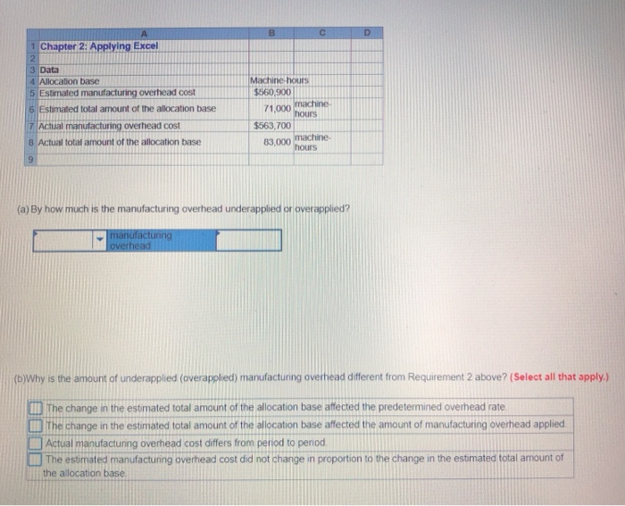 Solved 1 Chapter 2: Applying Excel 3 Data 4 Allocation base | Chegg.com