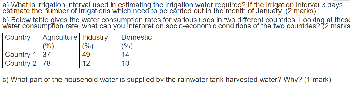 a) What is irrigation interval used in estimating the | Chegg.com