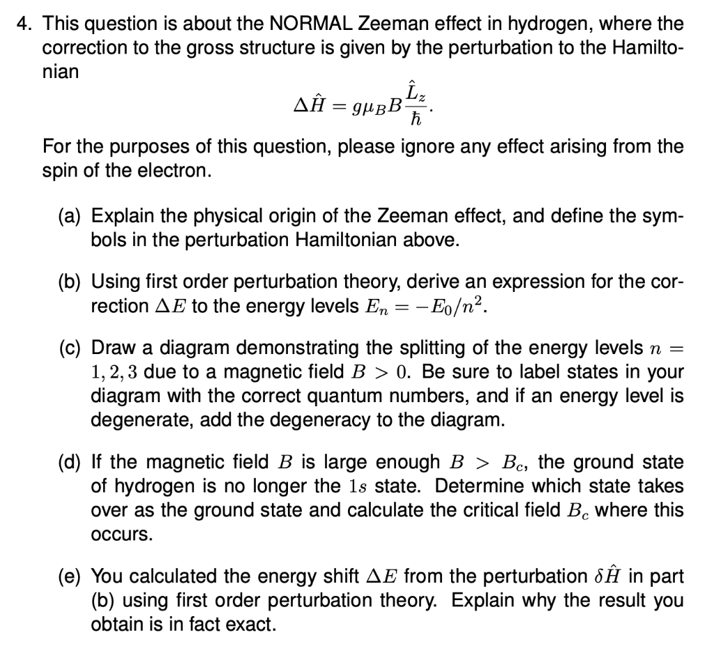 Solved 4. This question is about the NORMAL Zeeman effect in | Chegg.com