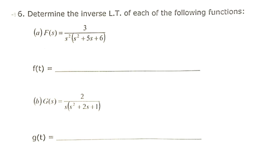 Solved 6. Determine the inverse L.T. of each of the | Chegg.com