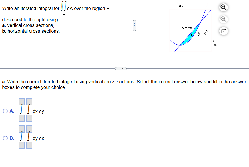 Solved Write an iterated integral for ∬RdA ﻿over the region | Chegg.com