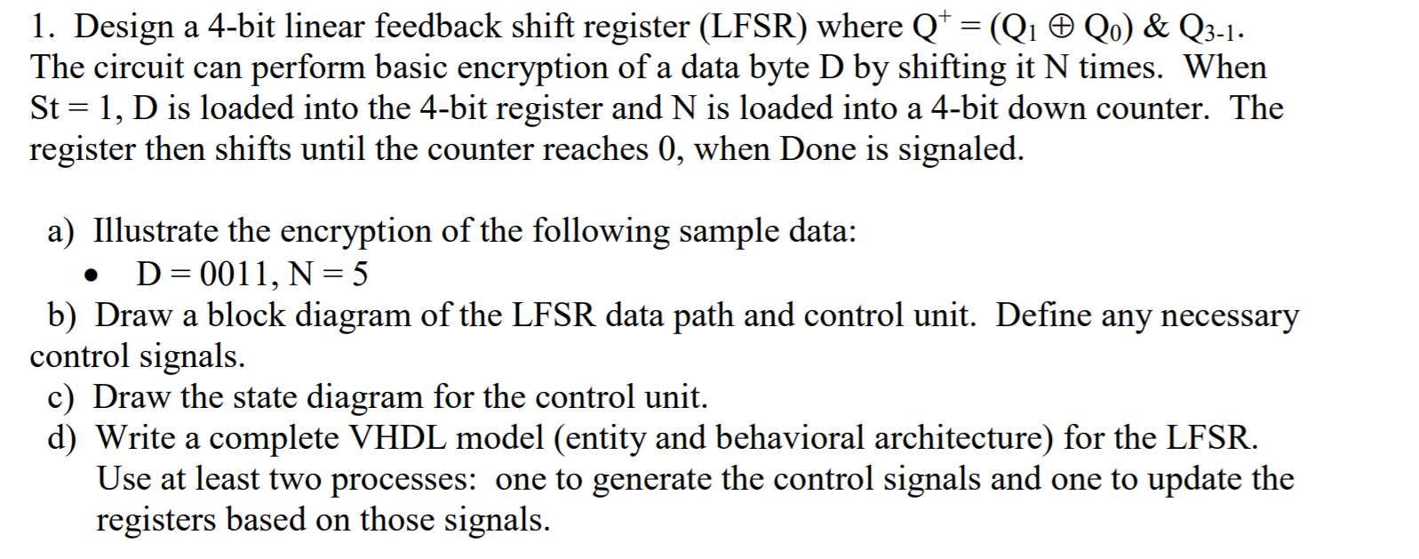 1. Design a 4-bit linear feedback shift register | Chegg.com