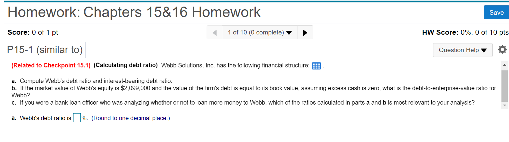 Solved Homework Chapters 15and16 Homework Save Score 0 Of 1